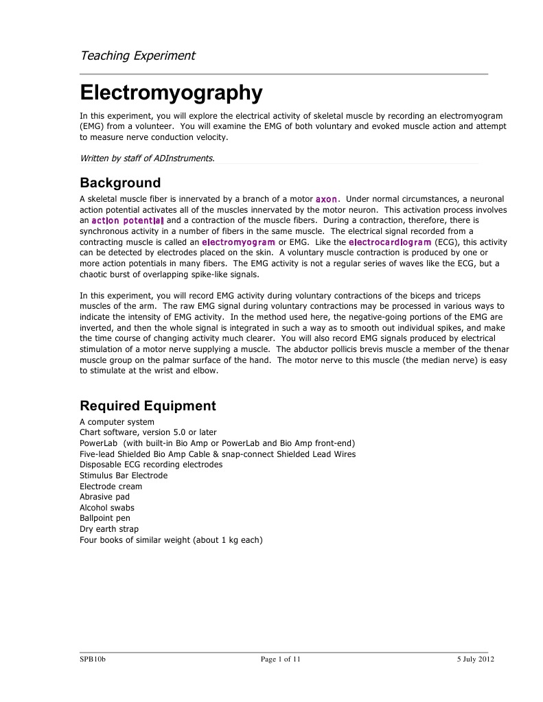 EMG Protocol | PDF | Electromyography | Muscle Contraction
