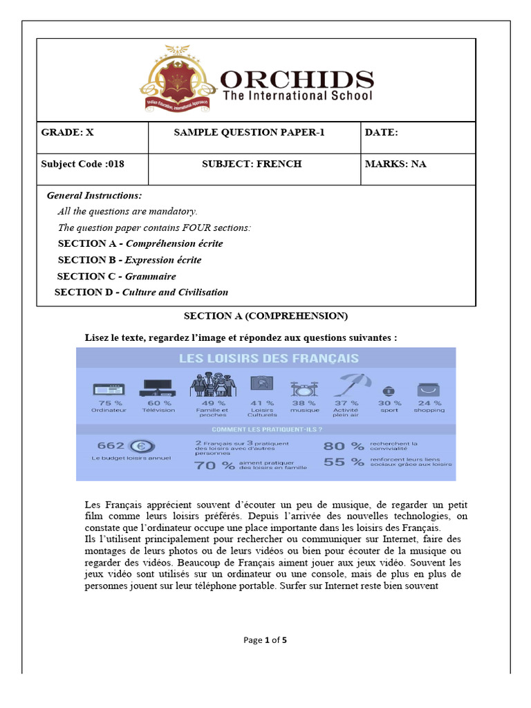 Class X French SQP-1 | PDF | Pronom | Linguistique