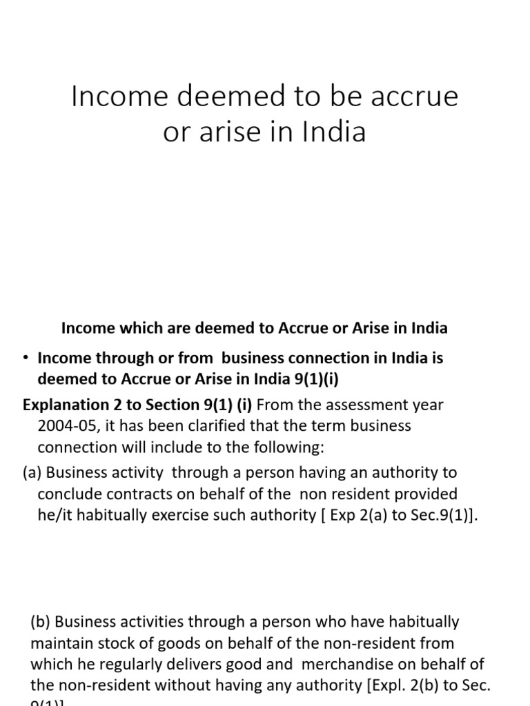 Income Deemed To Be Accrue or Arise (New) | PDF | Permanent ...