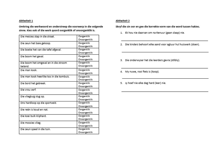 Werkwoorde Aktiwiteit GR 9 | PDF