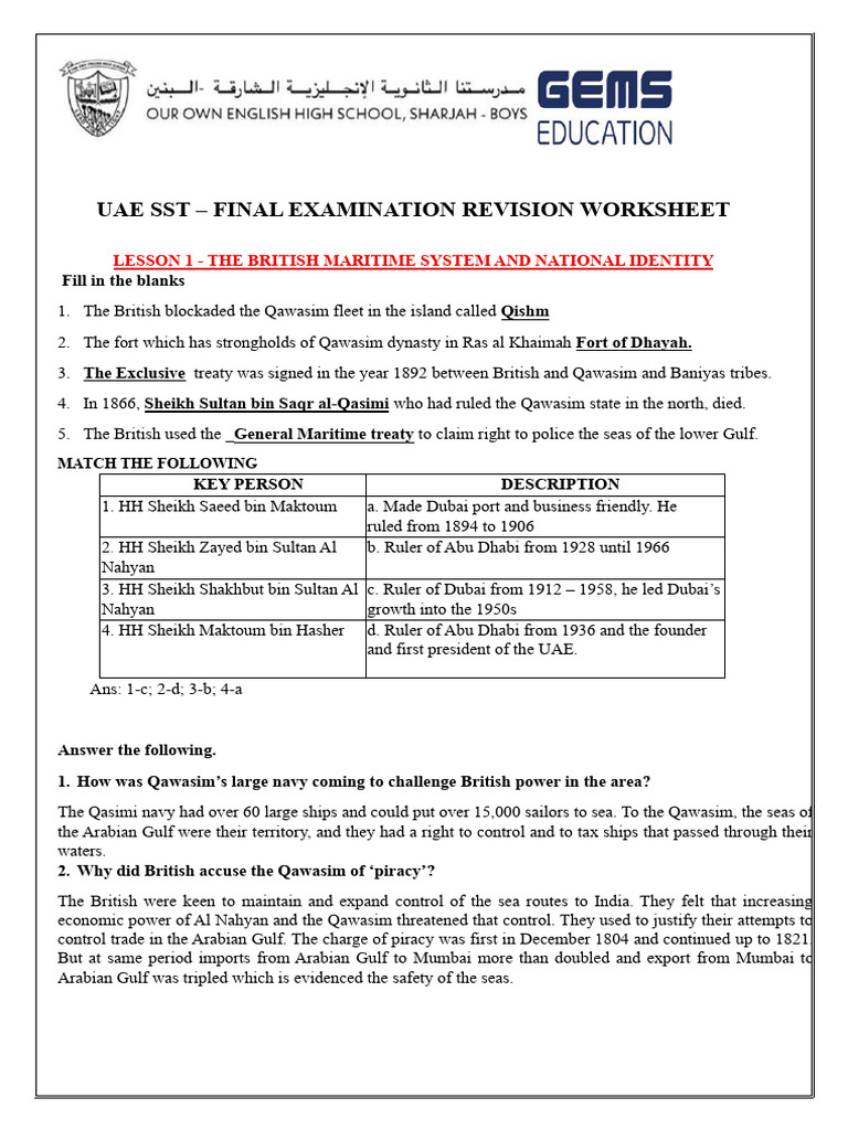 Uae Sst Final Revision Workhsheet_2025 -26 | PDF | Sustainability ...