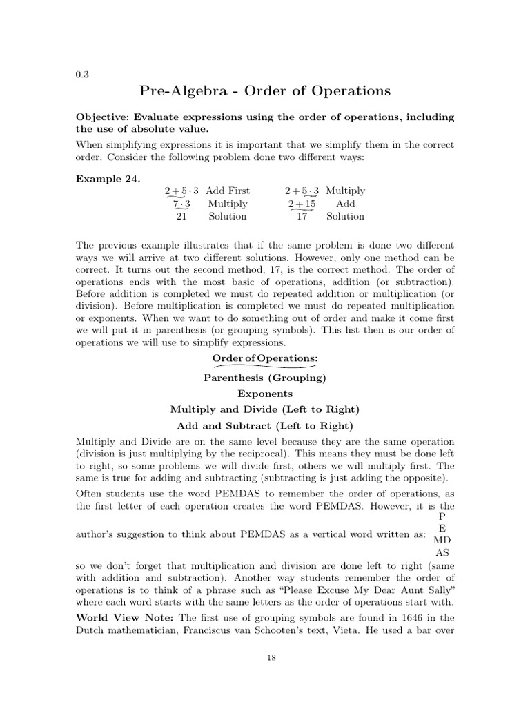 Class 1 Notes algebra 1 | PDF | Subtraction | Multiplication