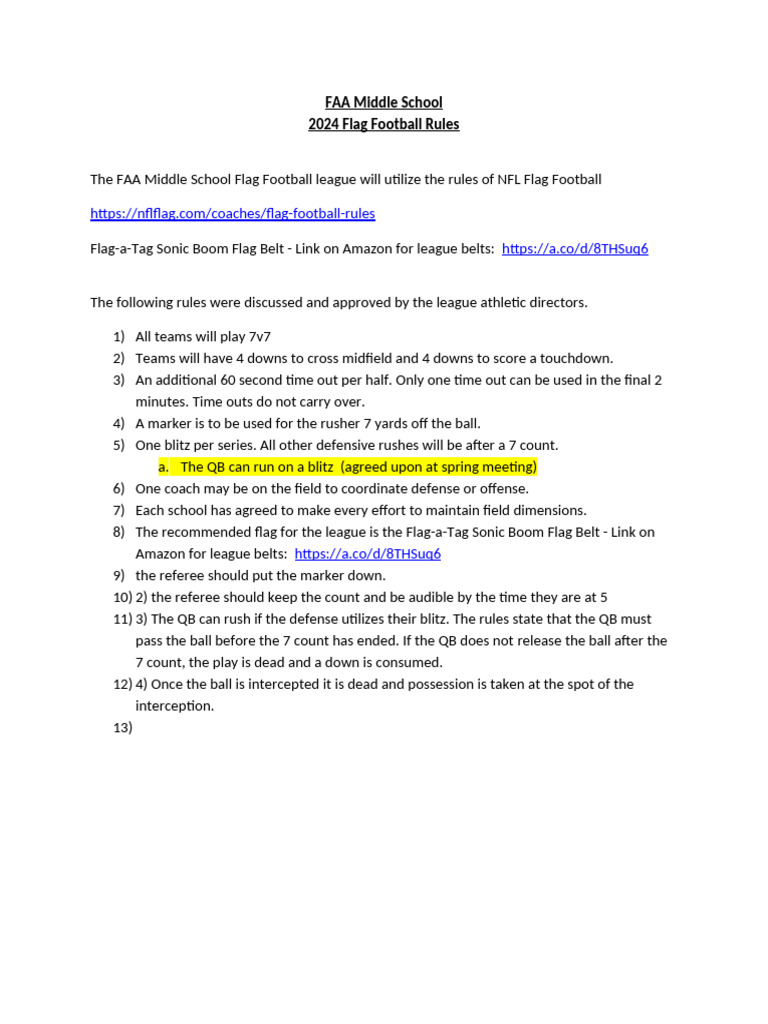 2024 - Flag Football Rules | PDF