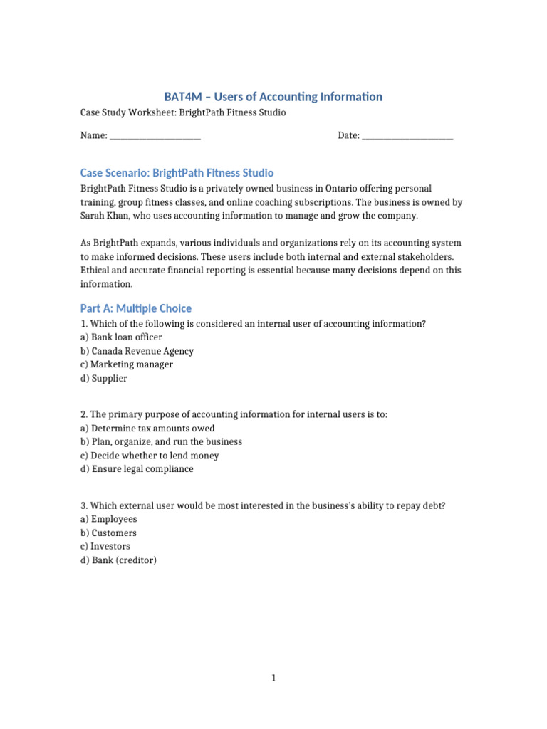 BAT4M Users of Accounting Information Worksheet | PDF | Accounting | Banks