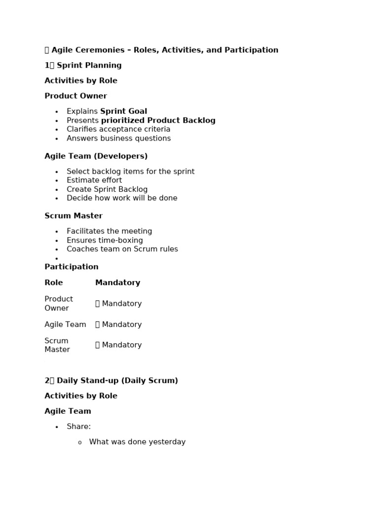 Pmp Agile Ceremonies – 1‑Page Cheat Sheet | PDF | Agile Software ...