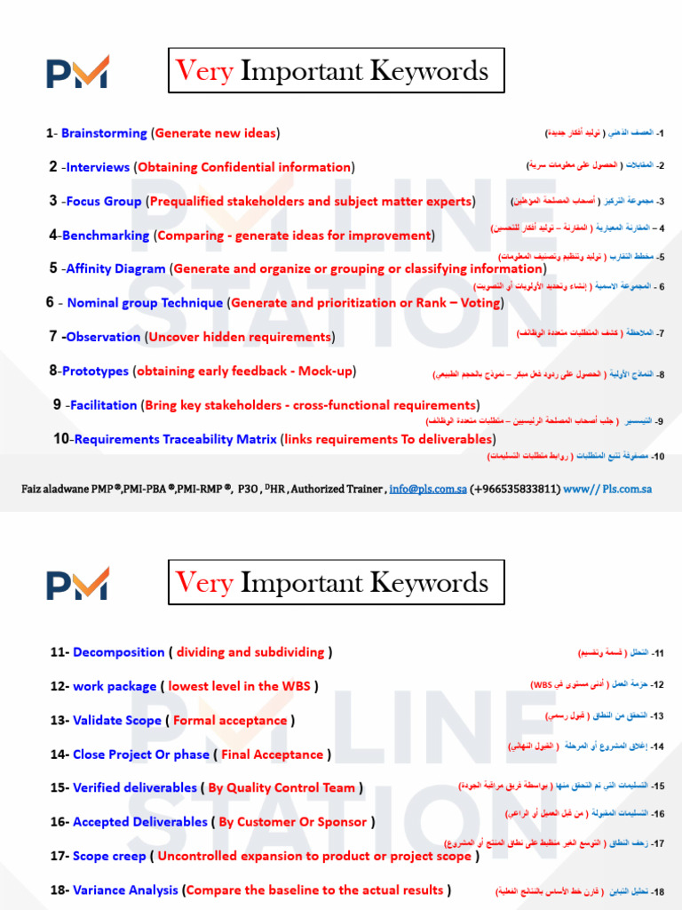 Very Important PMP Key Word | PDF