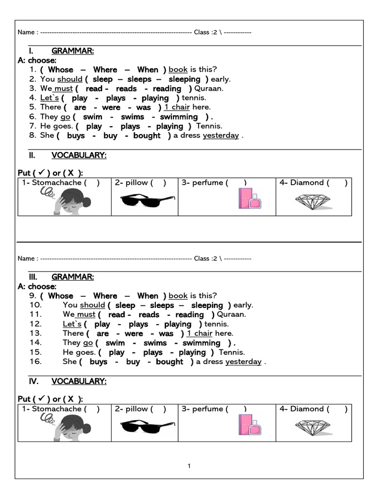 Evaluation Student in Grammars and Vocabulary | PDF