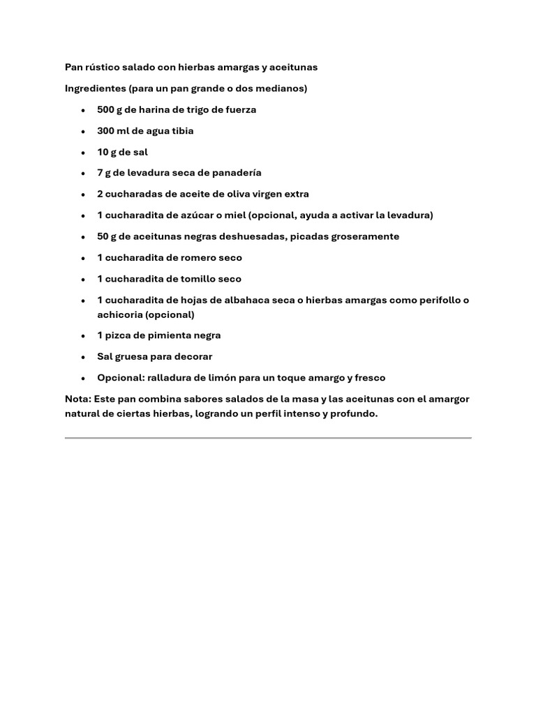 Pan rústico salado con hierbas amargas y aceitunas | PDF | Panes ...