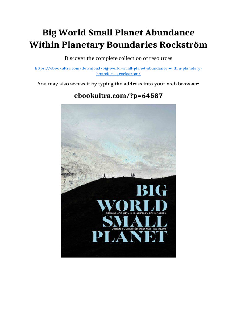Big World Small Planet Abundance Within Planetary Boundaries Rockström ...