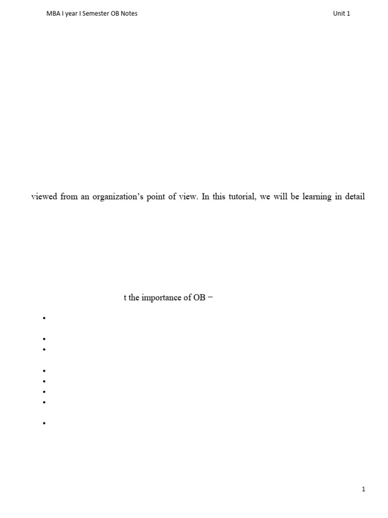 OB Notes Unit I Concept of OB | PDF | Organizational Behavior | Human ...