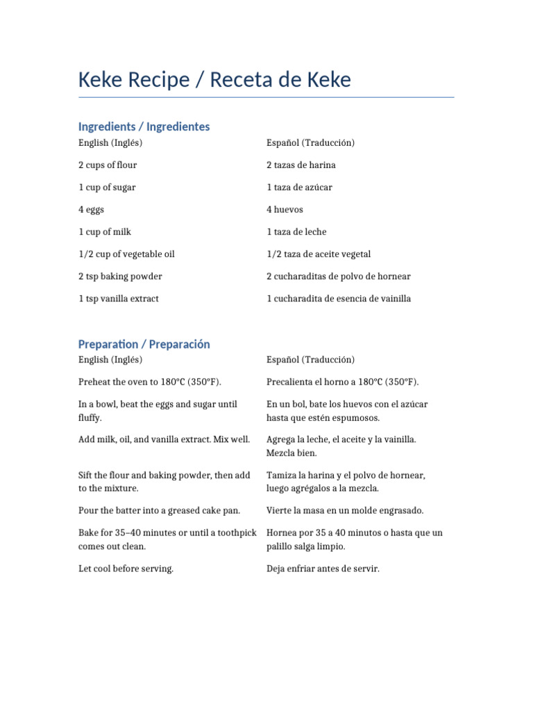 Keke Recipe Bilingual | PDF