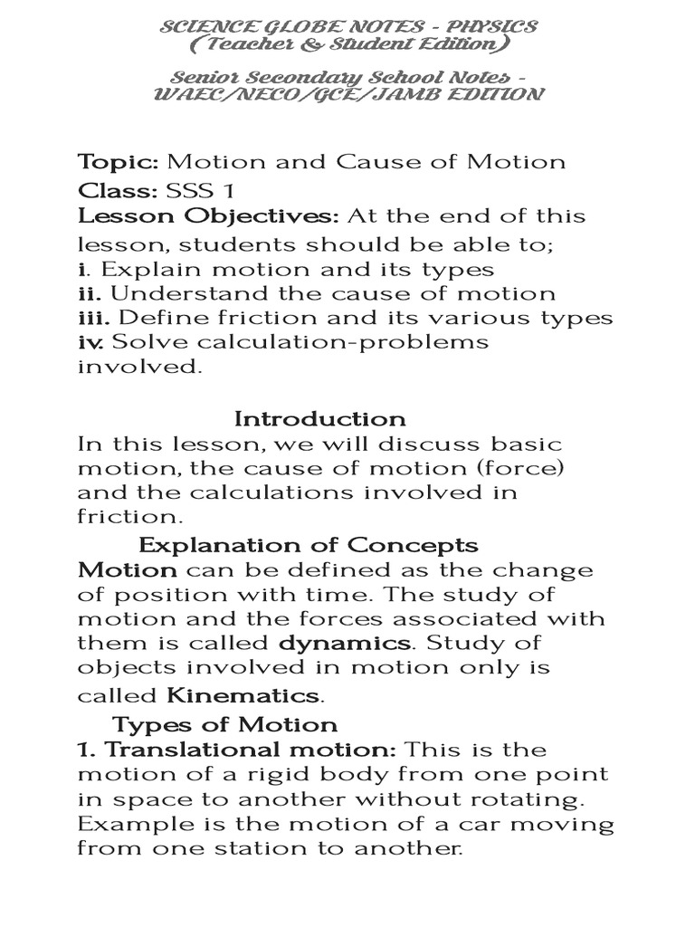 Motion and Cause of Motion | PDF | Friction | Force