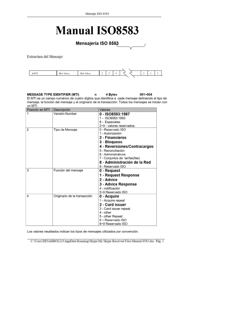 Manual ISO 8583 - Estructura y Mensajería | PDF