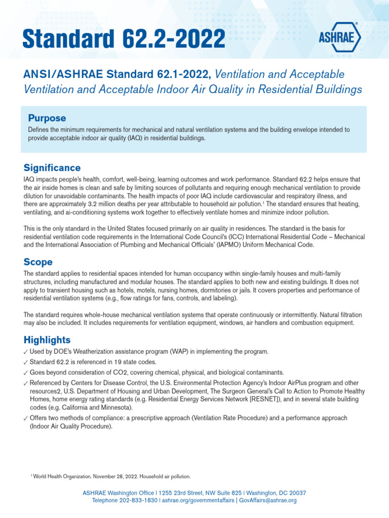 Standard 62.2 Fact Sheet | PDF | Ventilation (Architecture) | Civil ...