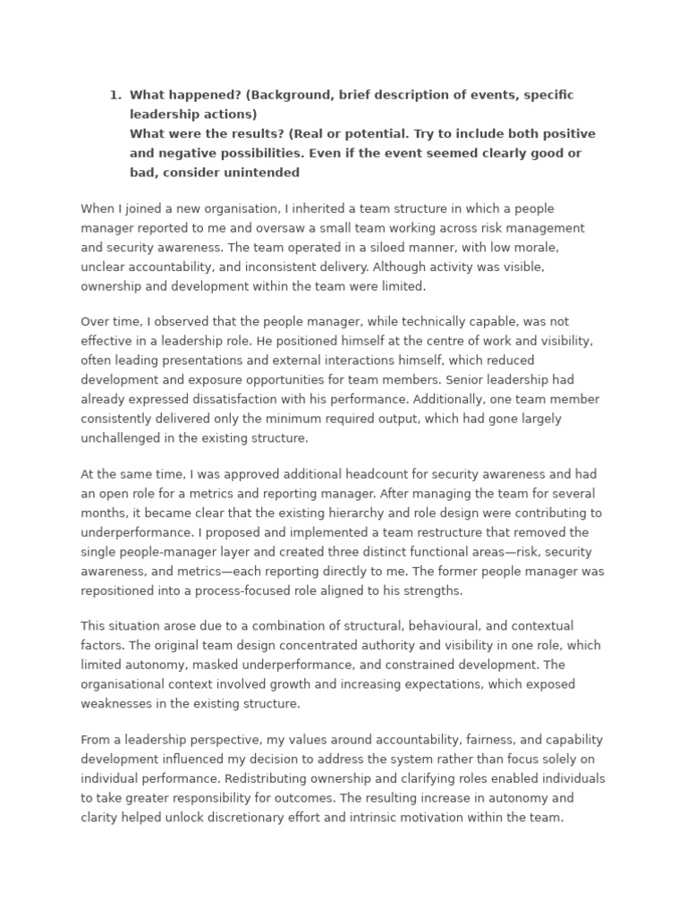 Critical Reflection on Leadership, Structure, And Team Performance ...