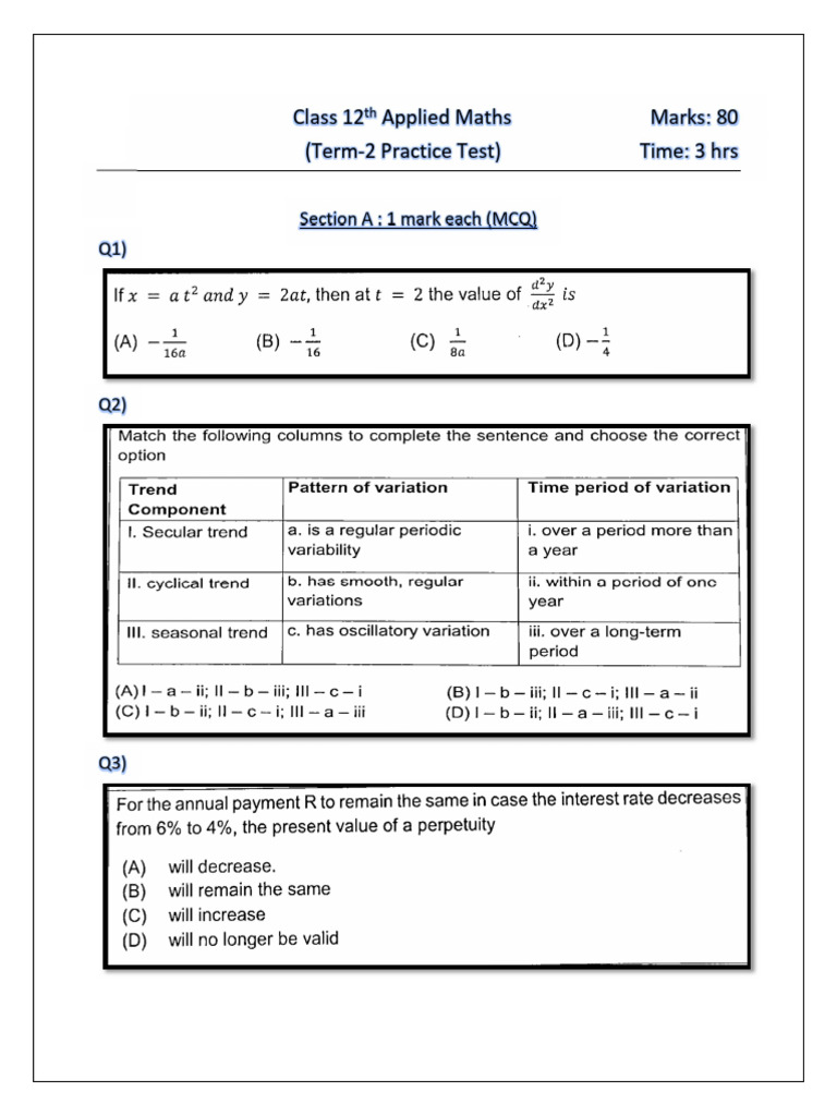 Applied Maths Term-2 Practice Paper | PDF