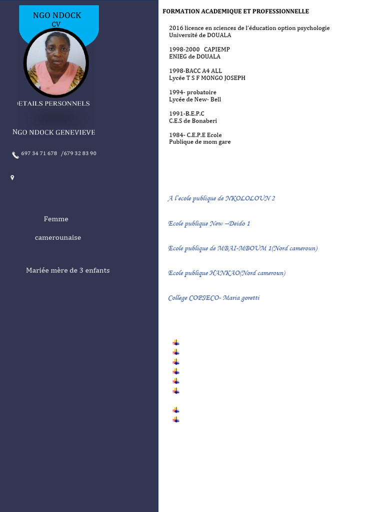 CV Ngo Ndock | PDF | Enseignants | Intelligence