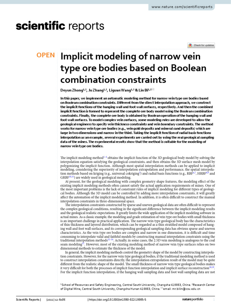 Implicit Modeling of Narrow Vein Type Ore Bodies Based on Boolean ...