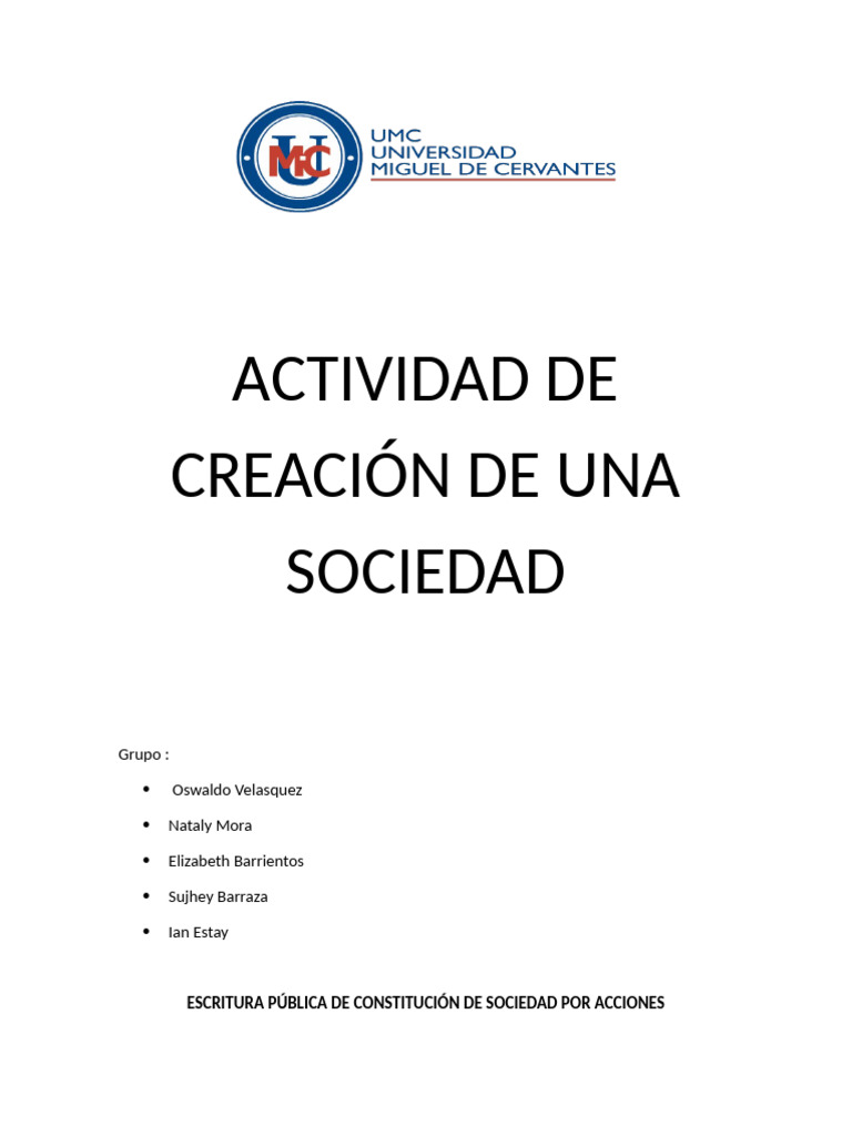 Actividad de Creación de Una Sociedad Sujhey Barraza Elizabeth ...