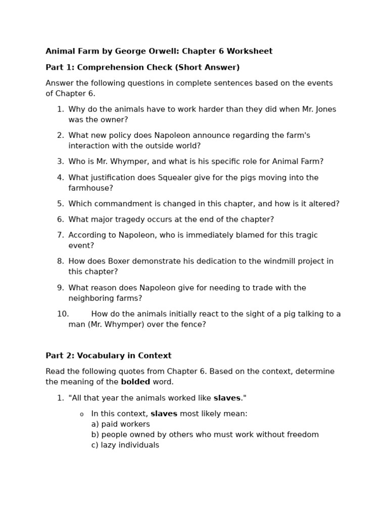 Animal Farm Chapter 6 | PDF