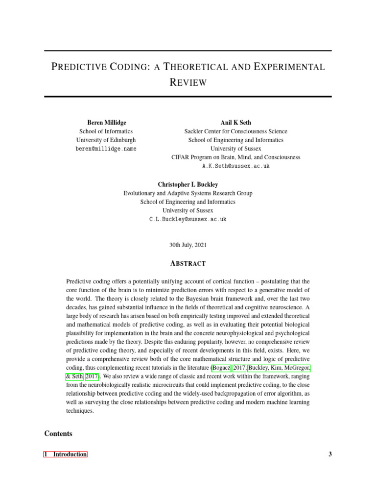 Predictive Coding Review Final | PDF | Statistical Inference | Retina