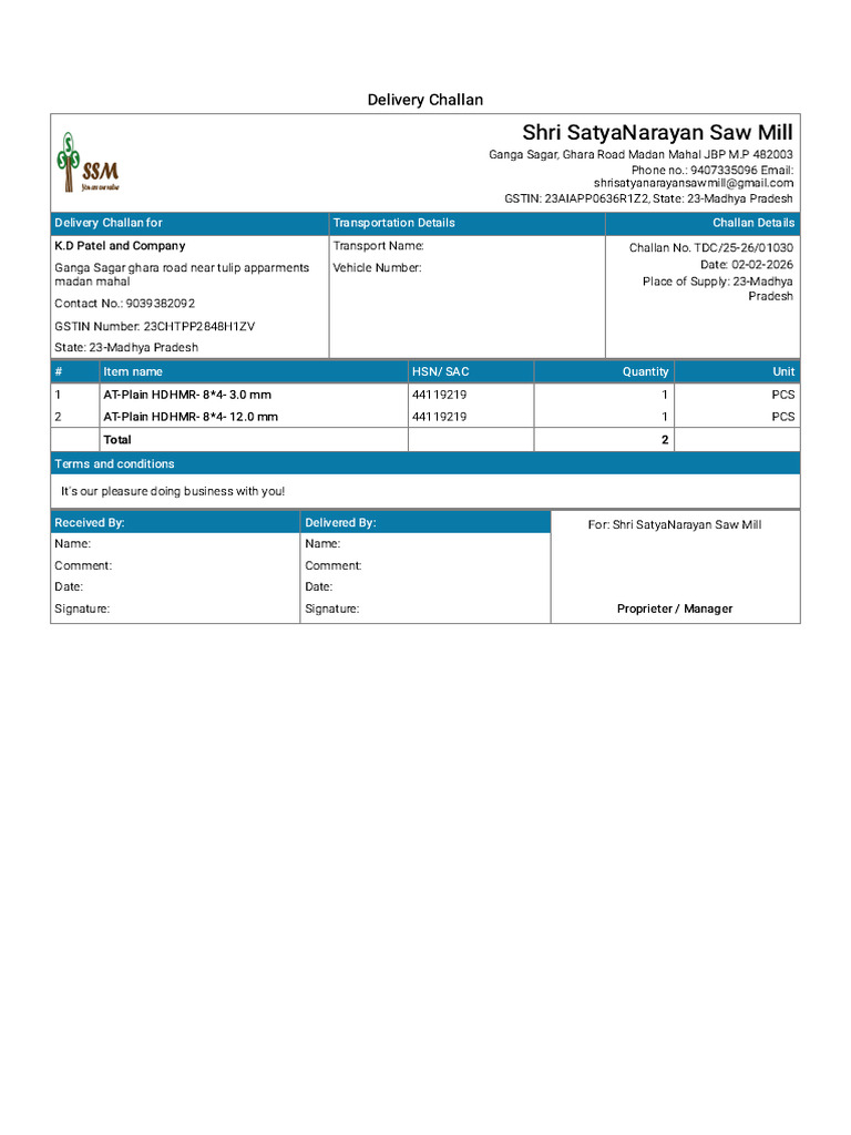 Delivery - Challan - TDC 25-26 01030 - 02-02-2026 | PDF | Public ...