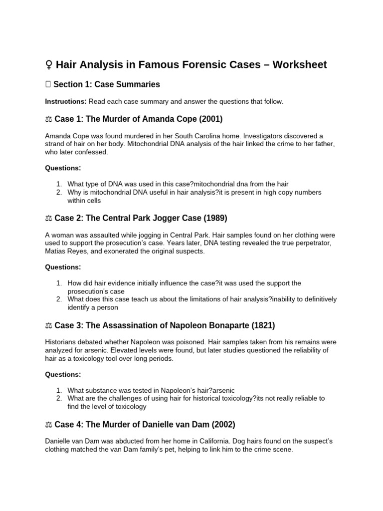 Forensic Science Famous Forensc Cases With Hair Analysis | PDF ...
