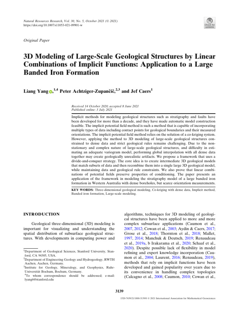3D Modeling of Large-Scale Geological Structures by Linear Combinations ...