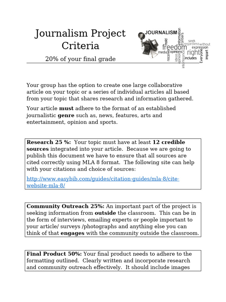 Journalism Project Criteria | PDF
