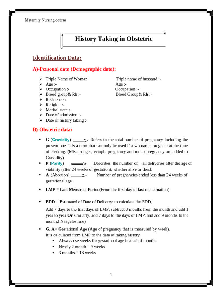 Obstetric History Taking | PDF | Pregnancy | Medical Specialties