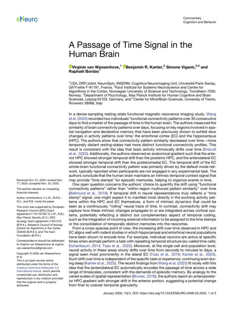 passage of time in human brain | PDF | Hippocampus | Memory