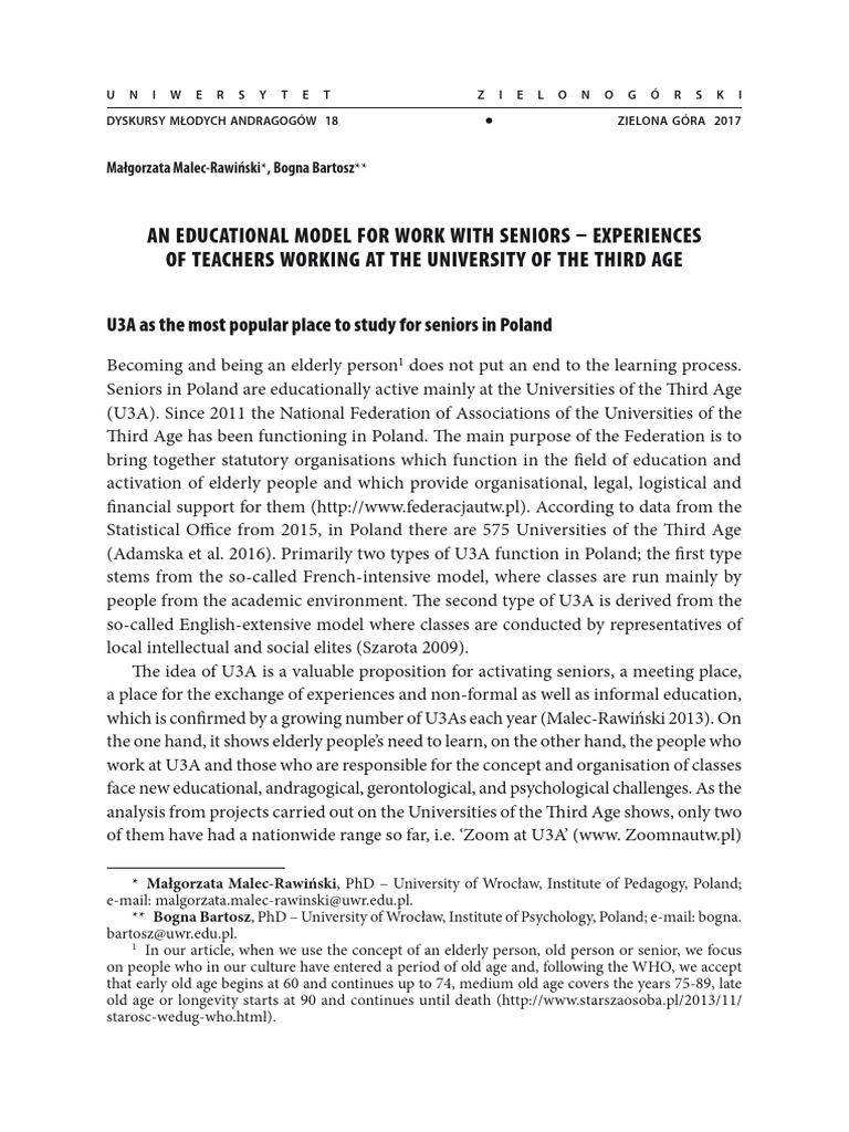 An Educational Model For Work With Seniors | PDF | Teachers | Methodology
