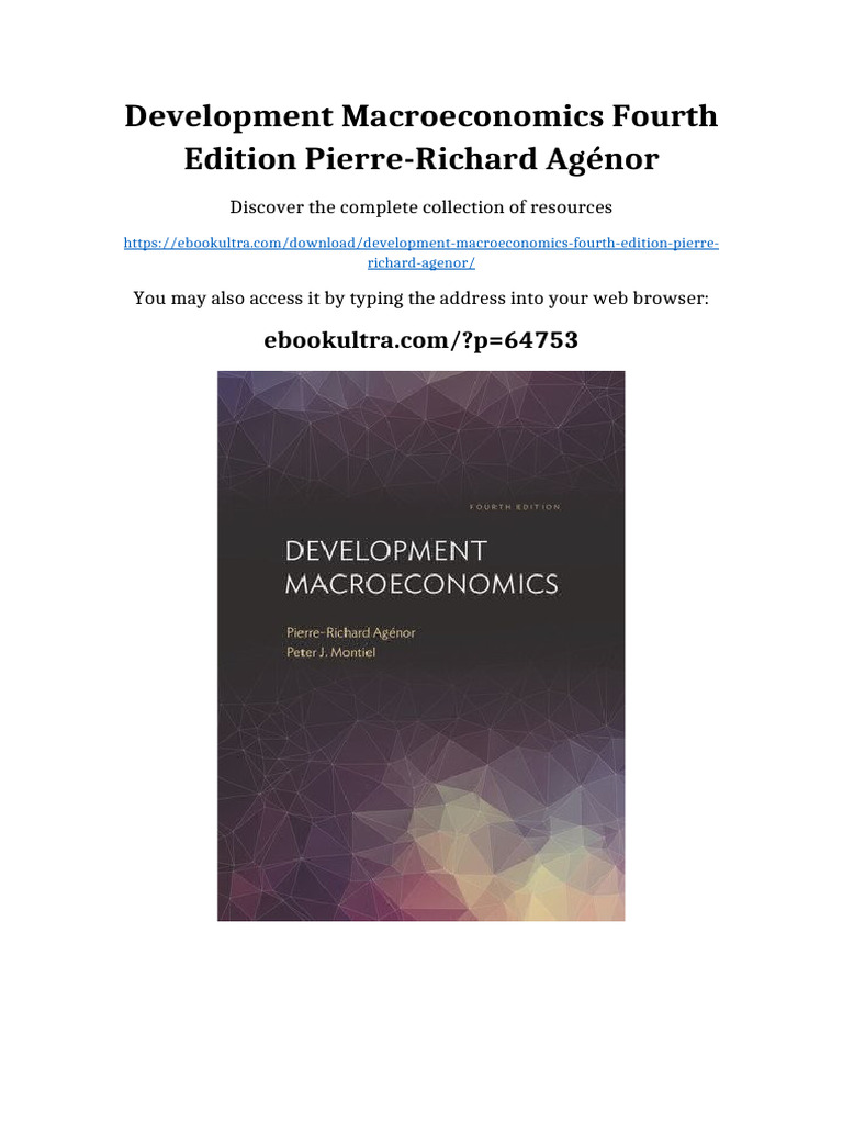 Development Macroeconomics Fourth Edition Pierre-Richard Agénor Online ...