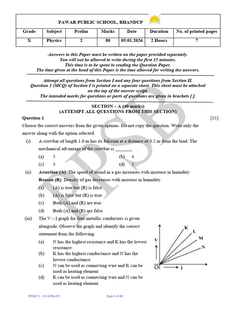 Grade 10 Physics Prelim 2 QP | PDF | Electrical Resistance And ...