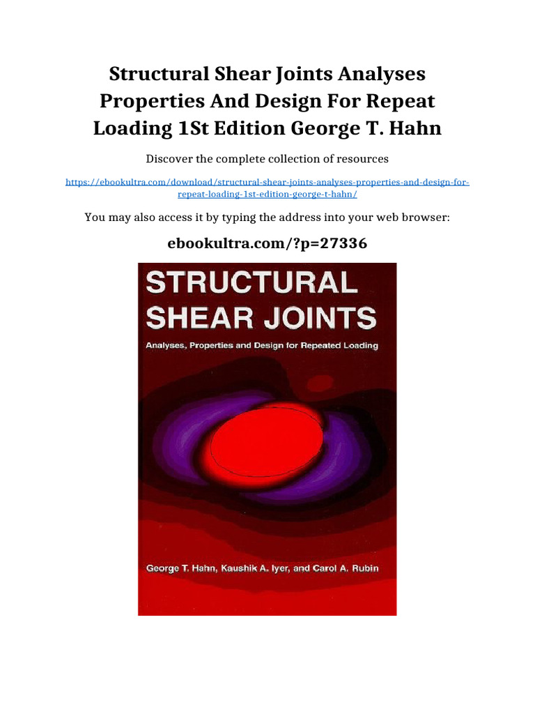 Structural shear joints analyses properties and design for repeat ...