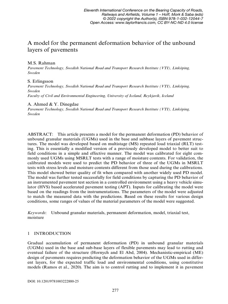 A Model For The Permanent Deformation Behavior of | PDF | Stress ...
