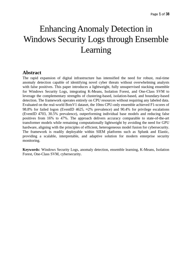Revised Anomaly Detection Windows Security Logs | PDF | Machine ...
