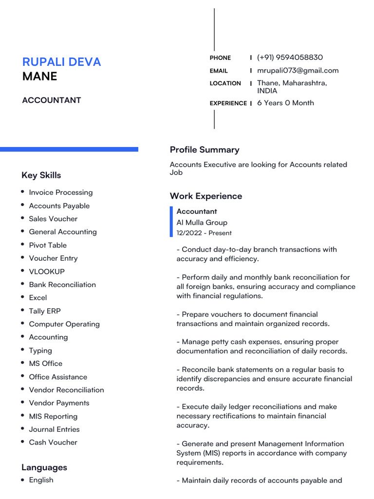 Naukri RupaliDevaMane[6y 1m] | PDF | Accounts Payable | Expense