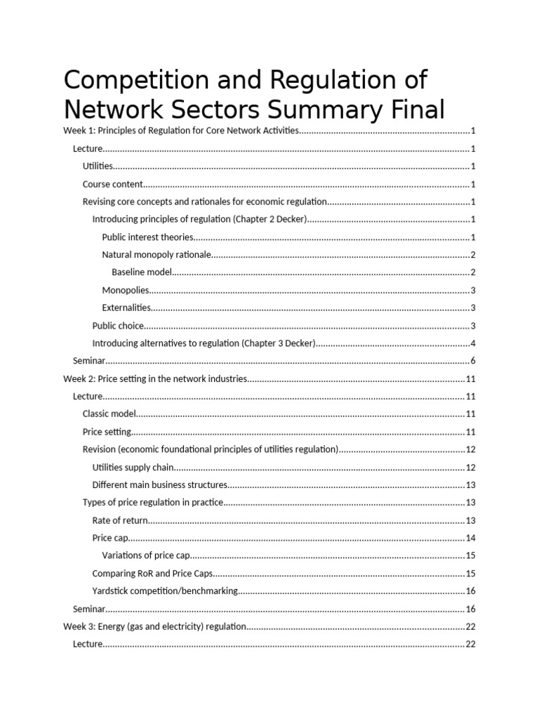 Competition and Regulation of Network Sectors Summary Final | PDF ...