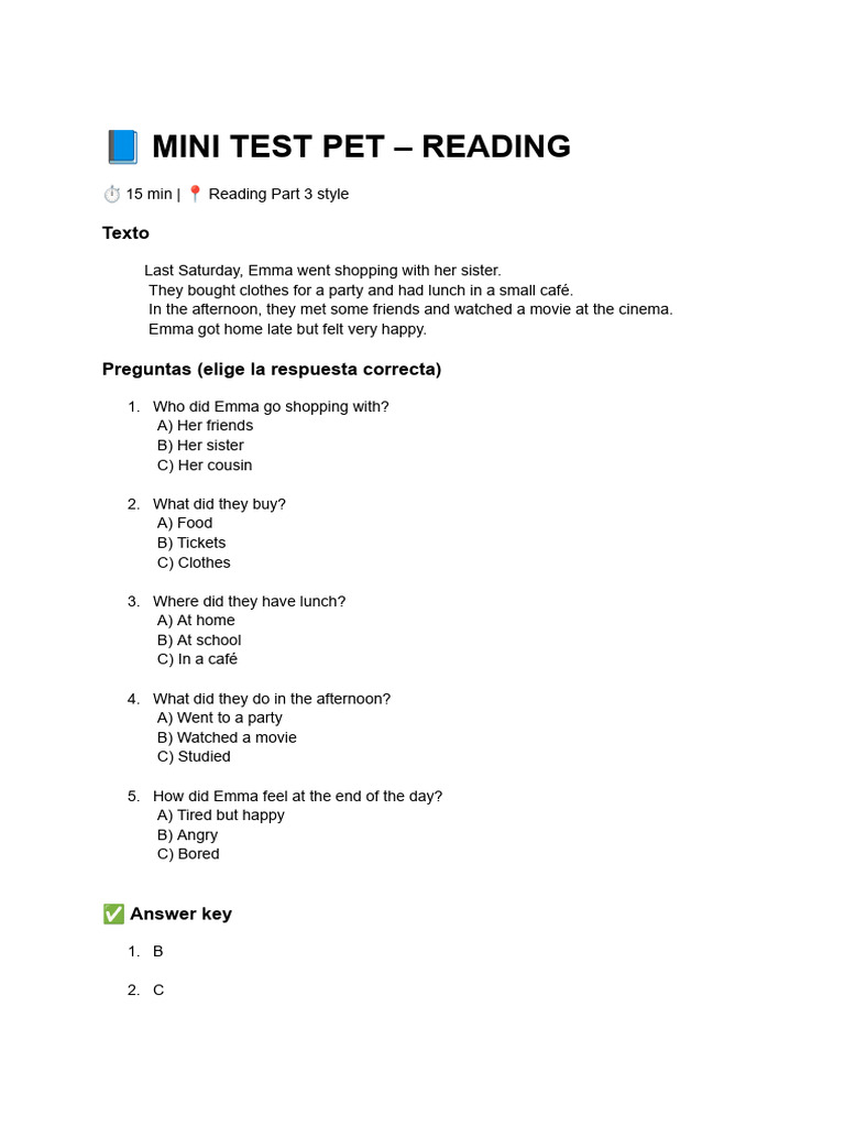 Practice- Mini Test Pet | PDF