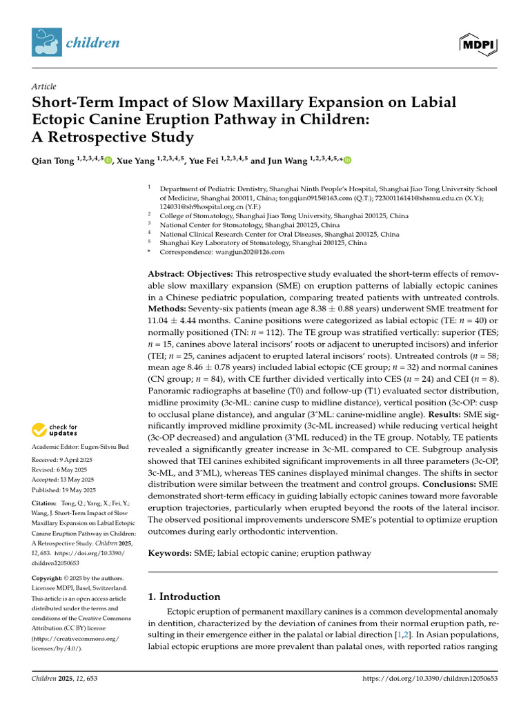 Children-12-00653 - Short-Term Impact of Slow Maxillary Expansion On ...