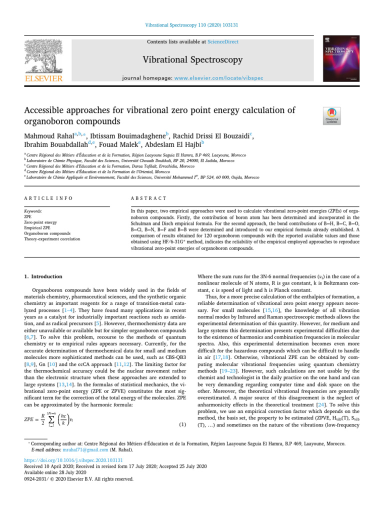Accessible Approaches for Vibrational Zero Point Energy Calculation Of ...