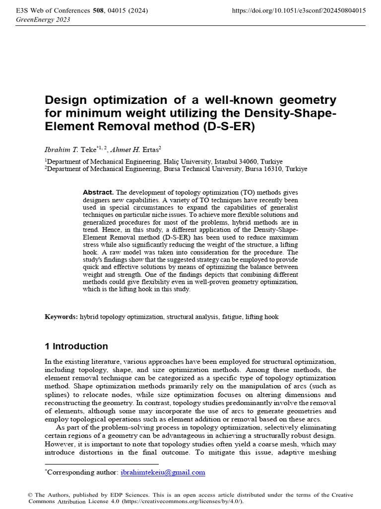 Design Optimization of A Well-Known Geometry For Minimum Weight ...