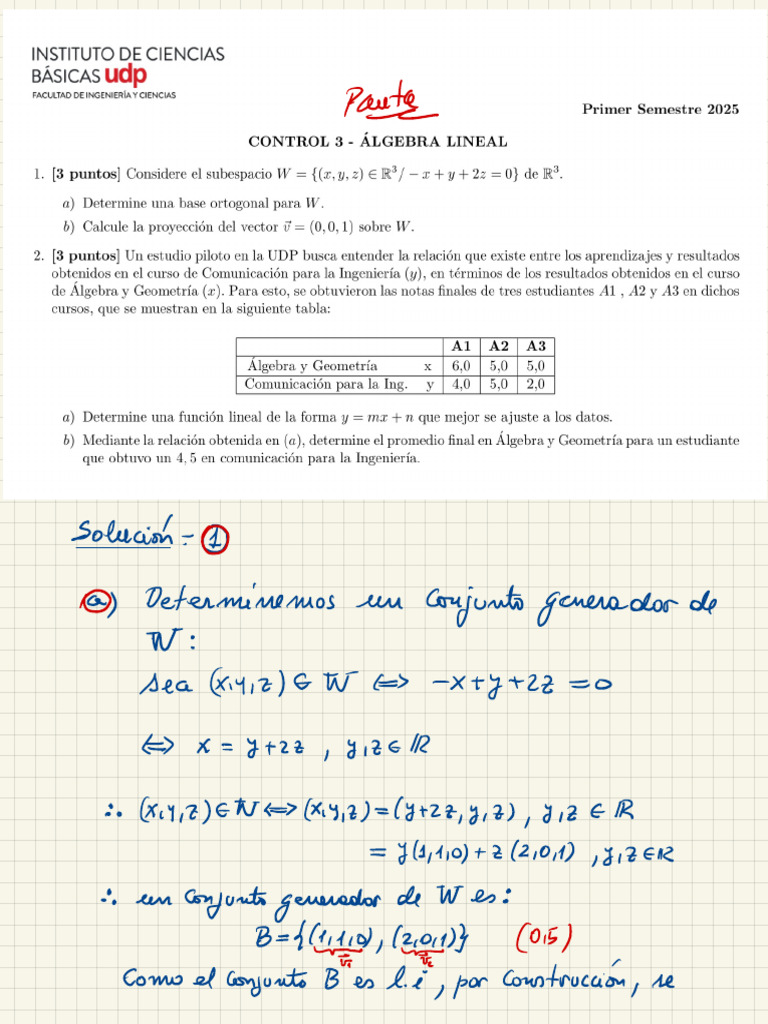 Pauta Control 3 Alg Lin Secc - 01 | PDF