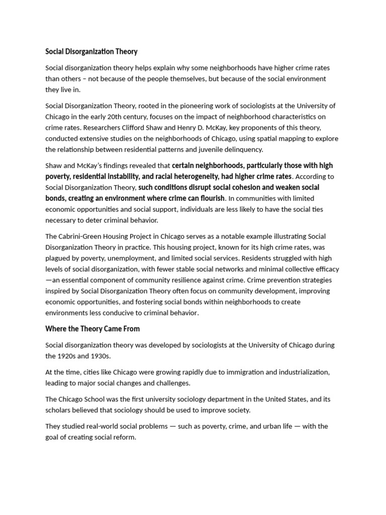 Social Disorganization Theory | PDF | Sociology | Behavioural Sciences