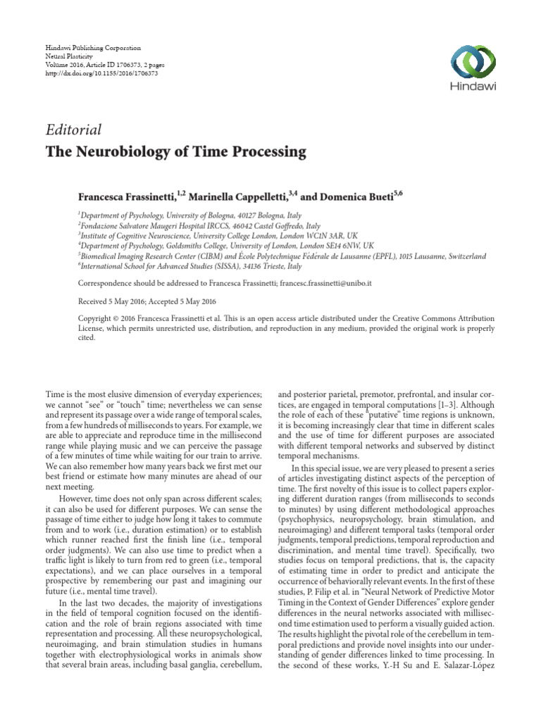The_Neurobiology_of_Time_Processing | PDF | Perception | Neurology