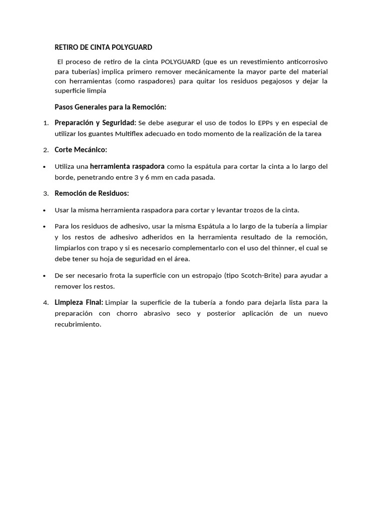 Retiro de Cinta Polyguard | PDF