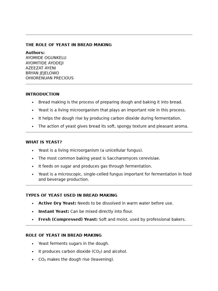 The Role of Yeast in Bread Making | PDF | Breads | Yeast