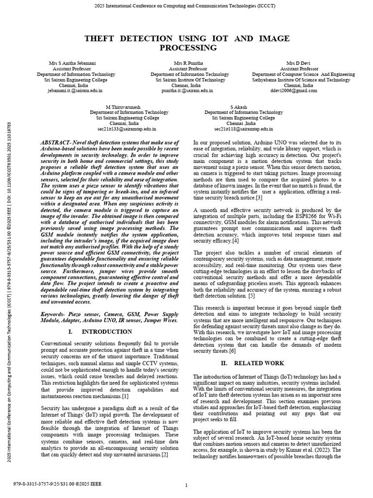 Theft Detection Using IoT and Image Processing | PDF | Computer ...