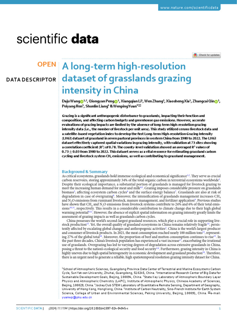 A long-term high-resolution dataset of grasslands grazing intensity in ...